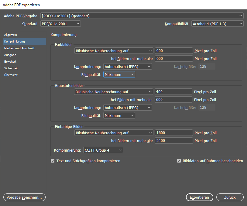 PDF Export mit Adobe InDesign PDF Export mit Adobe InDesign